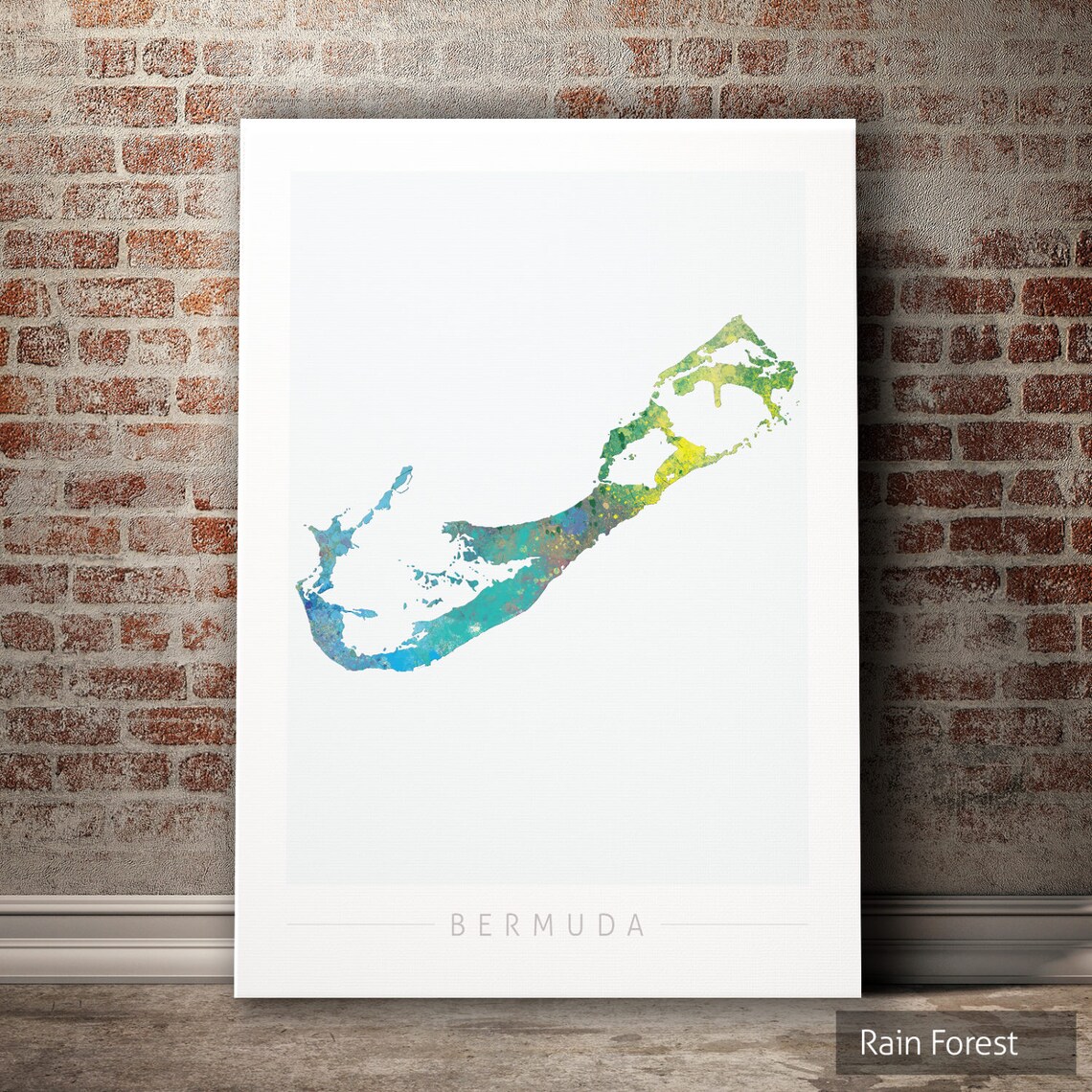 Bermuda Map - Island Map of Bermuda - Art Print Watercolor Illustration ...