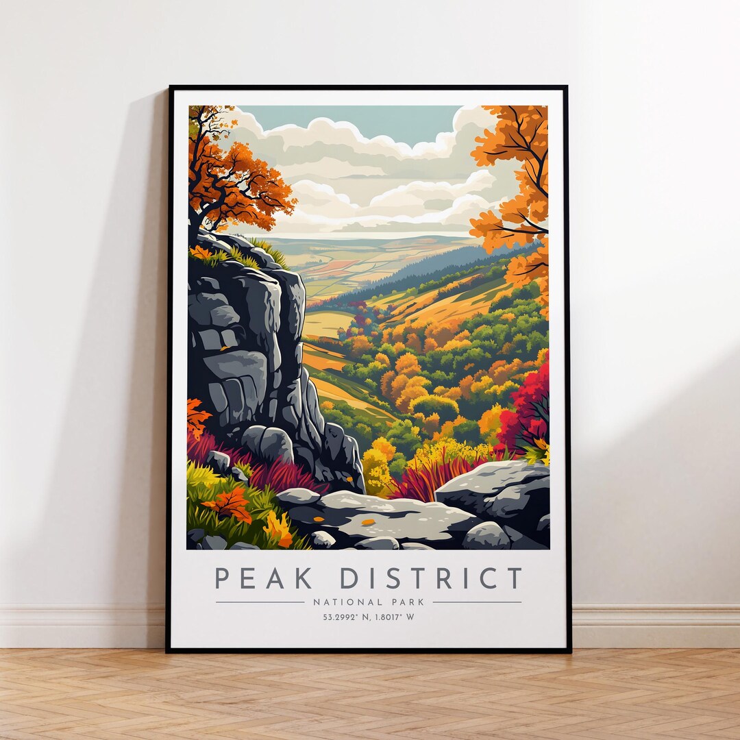 Peak District Travel Poster - England, National Park, Peak District ...