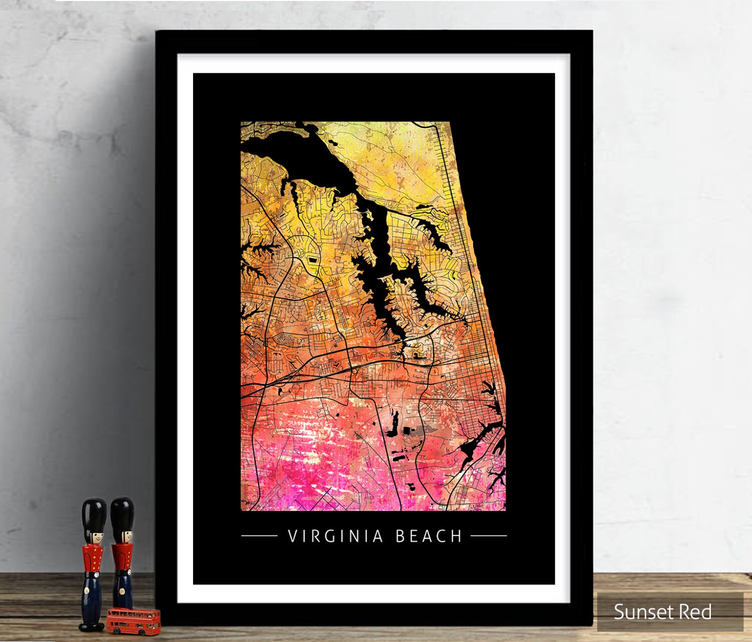 Virginia Beach Map - City Street Map, Virginia - Art Print Watercolor ...