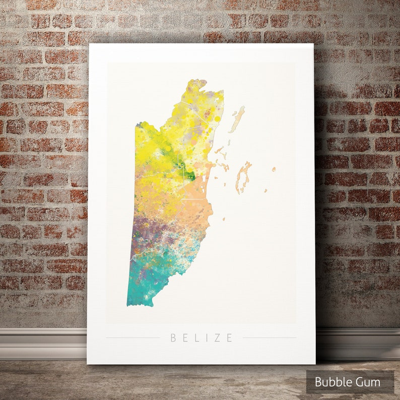 Belize Map Country Map of Belize Art Print Watercolor - Etsy