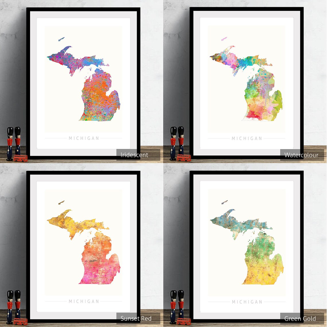 Michigan Map State Map of Michigan Art Print Watercolor - Etsy