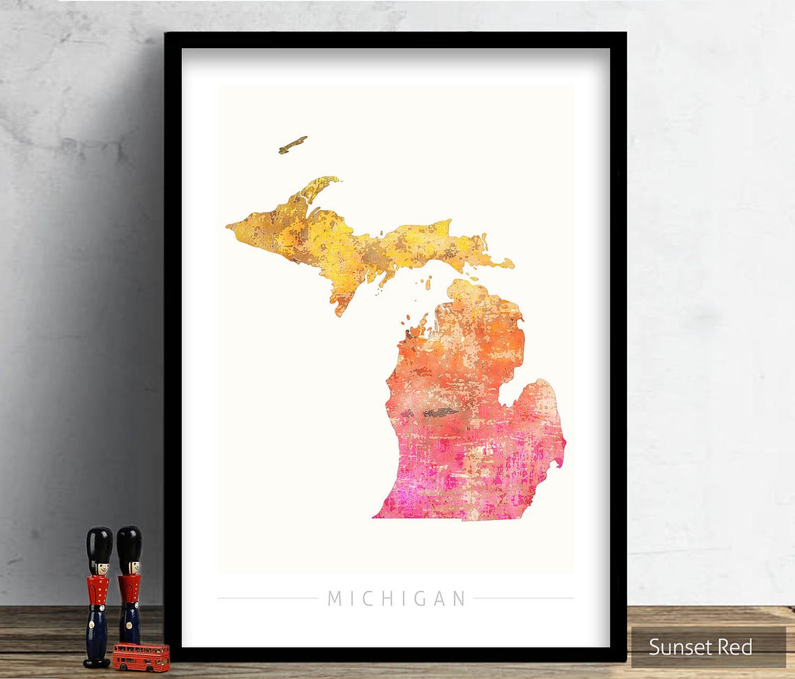 Michigan Map State Map of Michigan Art Print Watercolor - Etsy