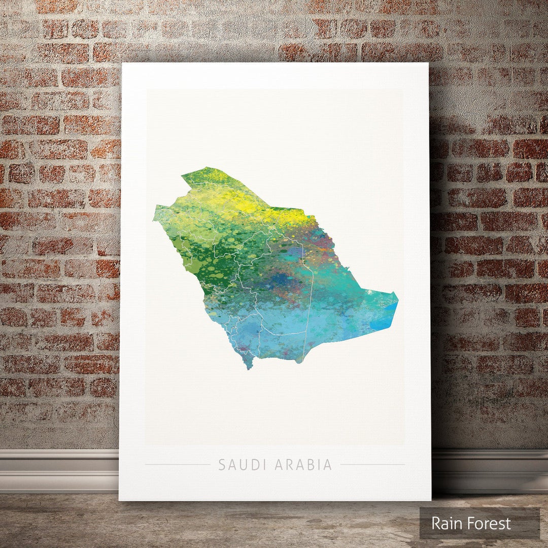 Saudi Arabia Map - Country Map of Saudi Arabia - Art Print Watercolor ...