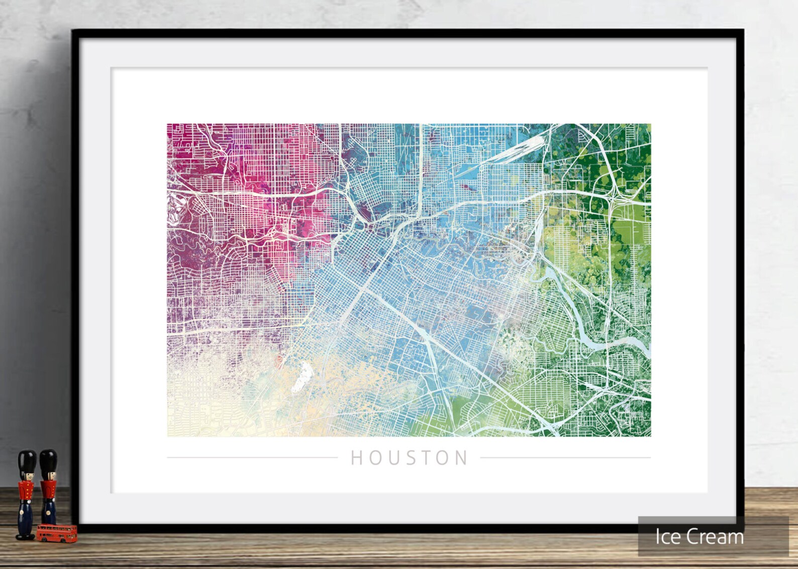 Houston Map - City Street Map of Houston Texas - Art Print Watercolor ...