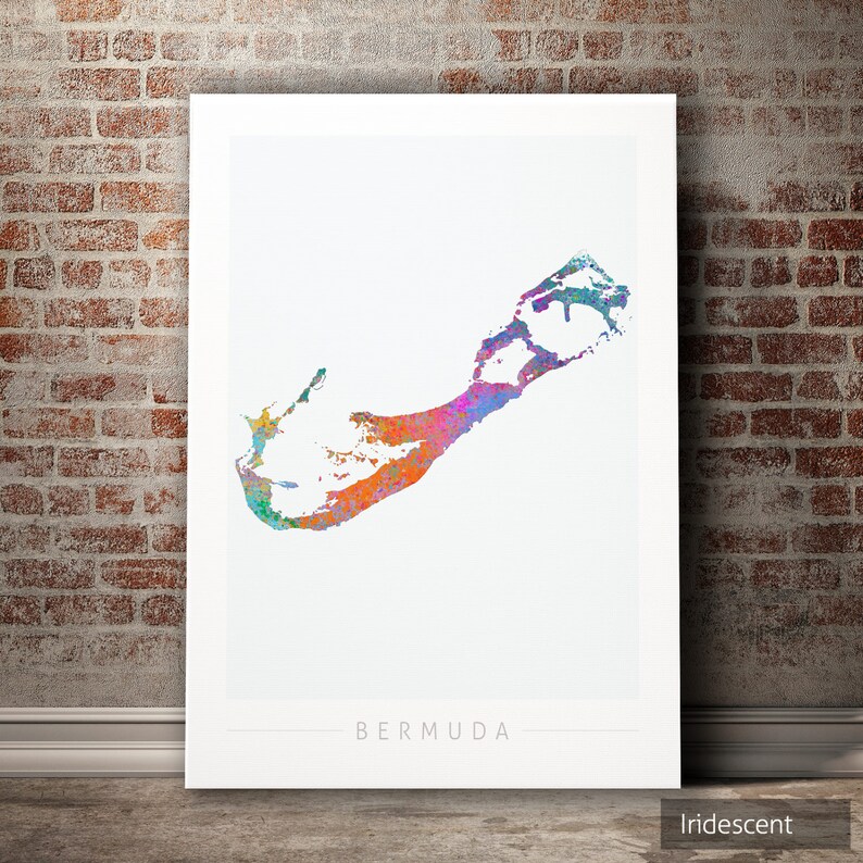 Bermuda Map - Island Map of Bermuda - Art Print Watercolor Illustration ...