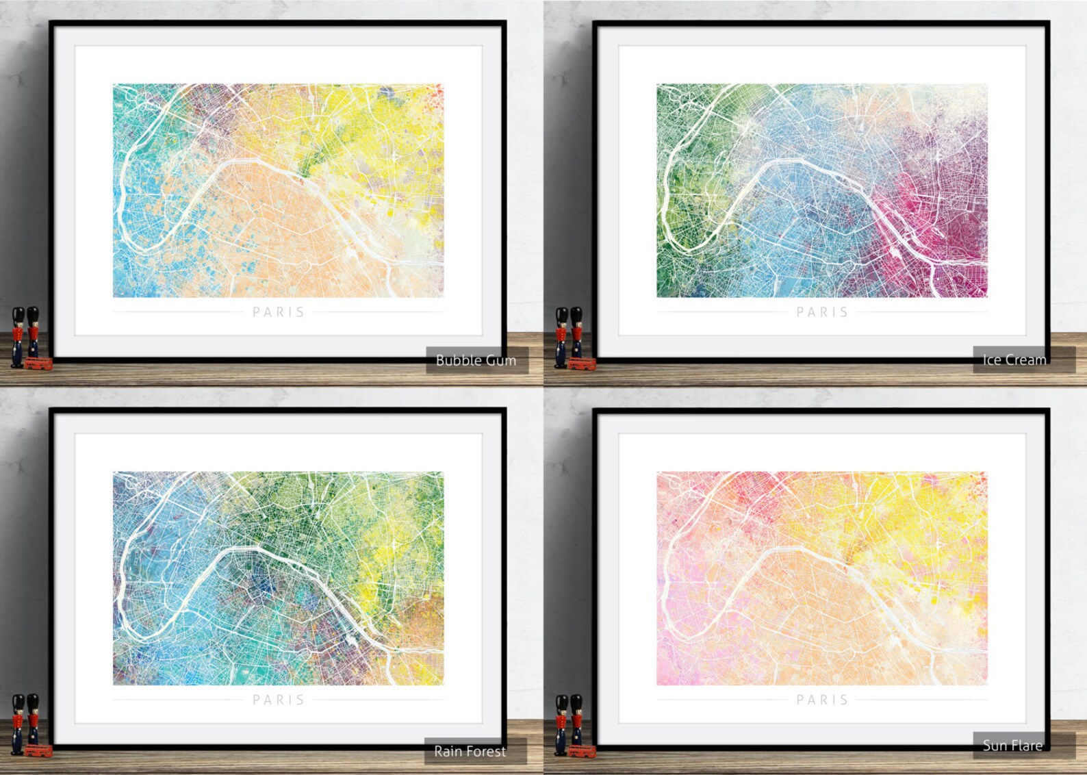 Paris Map - City Street Map of Paris France - Art Print Watercolor ...