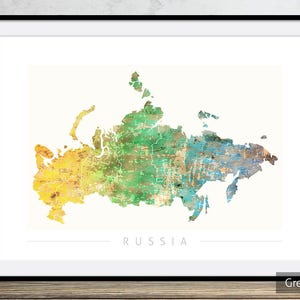 Russia Map Country Map of Russia Art Print Watercolor Illustration Wall ...