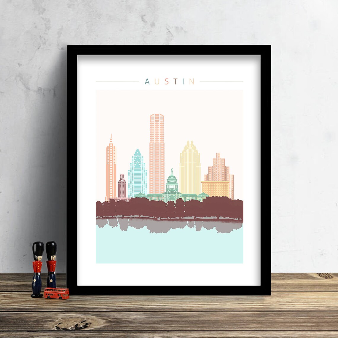 Austin Skyline, Print, Austin Texas Skyline, Watercolor Print ...