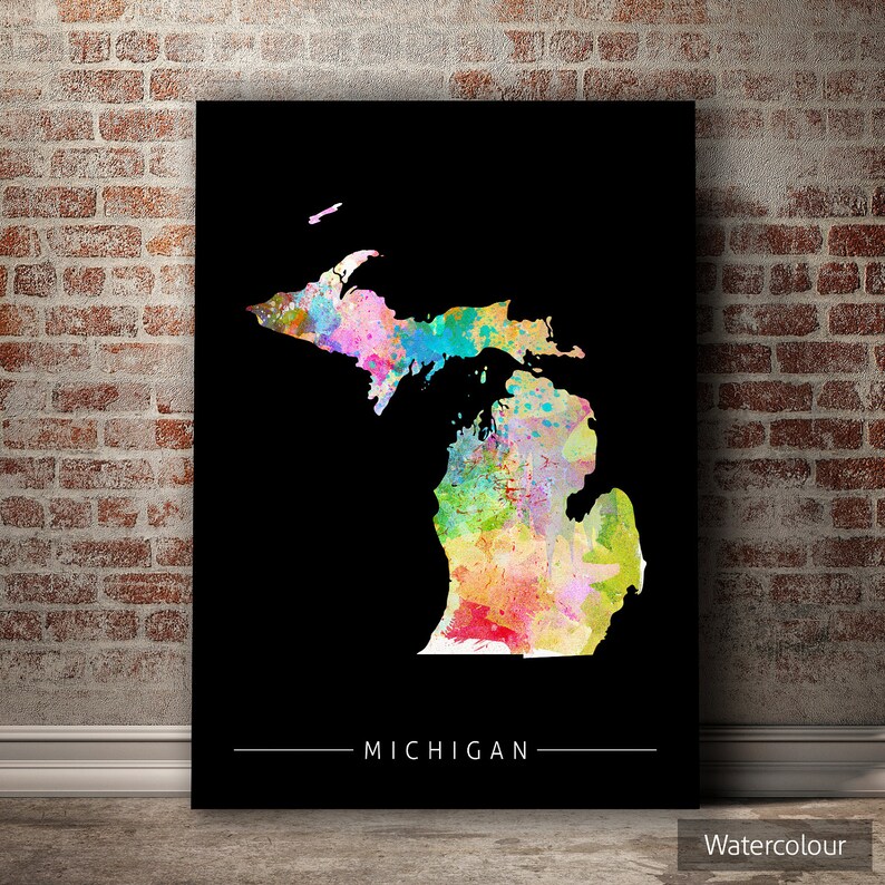 Michigan Map State Map of Michigan Art Print Watercolor - Etsy
