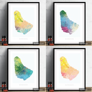 Barbados Map - Country Map of Barbados - Art Print Watercolor ...