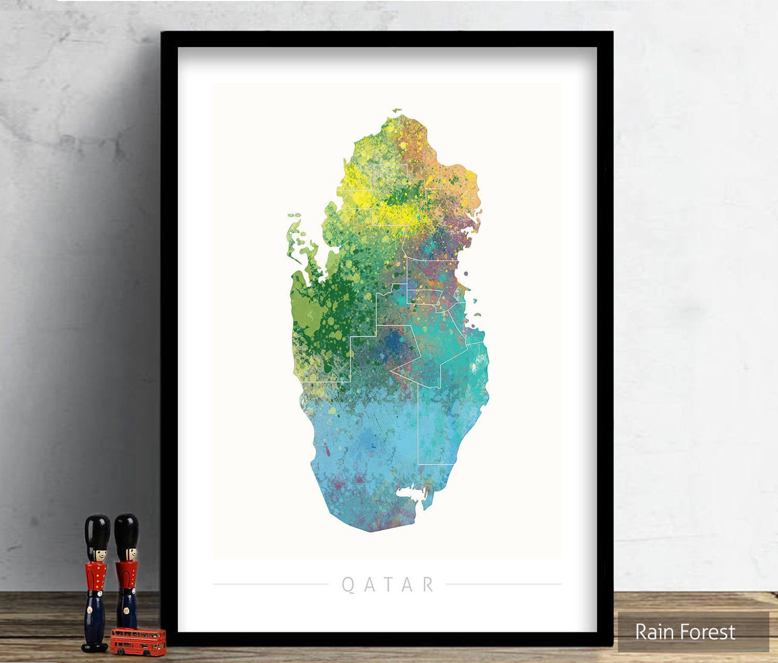 Qatar Map - Country Map of Qatar - Art Print Watercolor Illustration ...