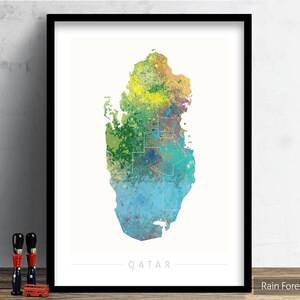 Qatar Map - Country Map of Qatar - Art Print Watercolor Illustration ...