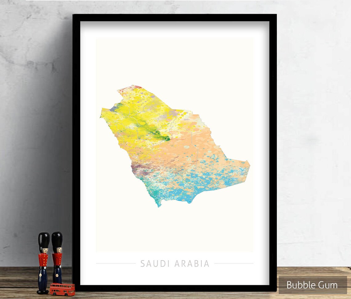 Saudi Arabia Map Country Map of Saudi Arabia Art Print | Etsy
