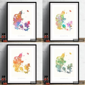 Denmark Map - Country Map of Denmark - Art Print Watercolor ...
