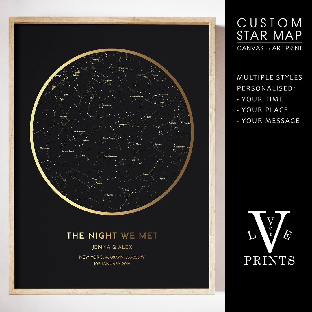 Carta de estrellas, Mapa de estrellas personalizado por fecha, Regalo ...