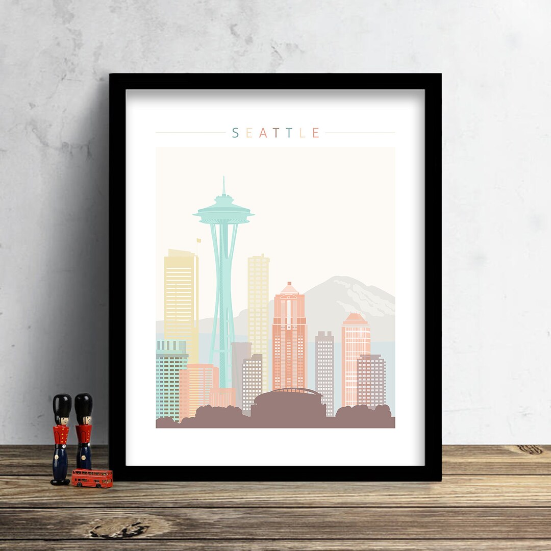 Seattle Skyline, Print, Watercolor Print, Wall Art, Watercolor Art ...