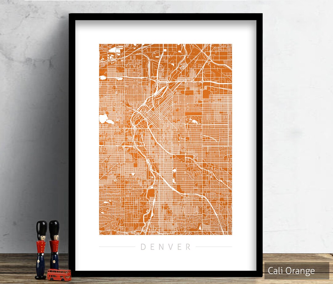 Denver Map - City Street Map of Denver Colorado - Art Print Watercolor ...