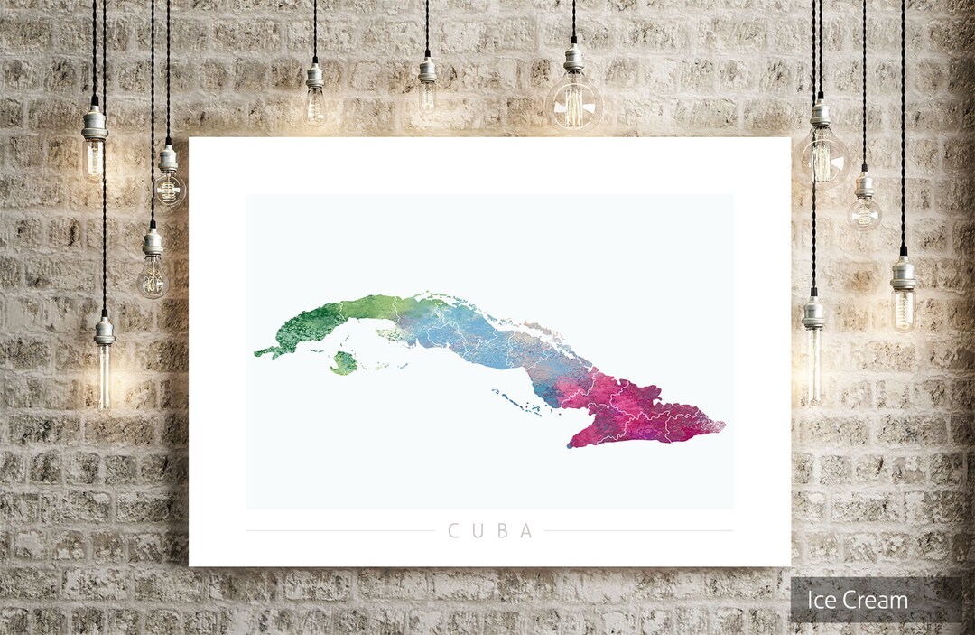 Cuba Map - Country Map of Cuba - Art Print Watercolor Illustration Wall ...