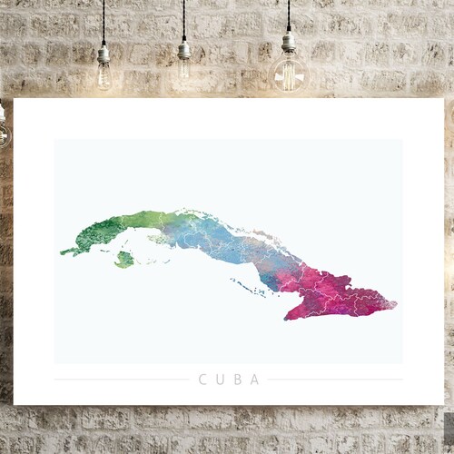 Cuba Map Country Map of Cuba Art Print Watercolor - Etsy