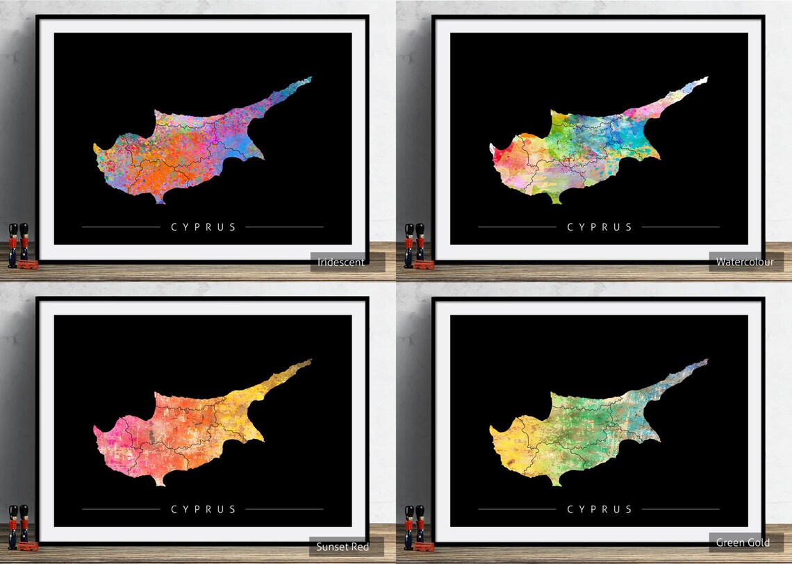 Cyprus Map Country Map of Cyprus Art Print Watercolor | Etsy