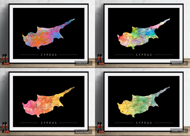 Cyprus Map Country Map of Cyprus Art Print Watercolor - Etsy