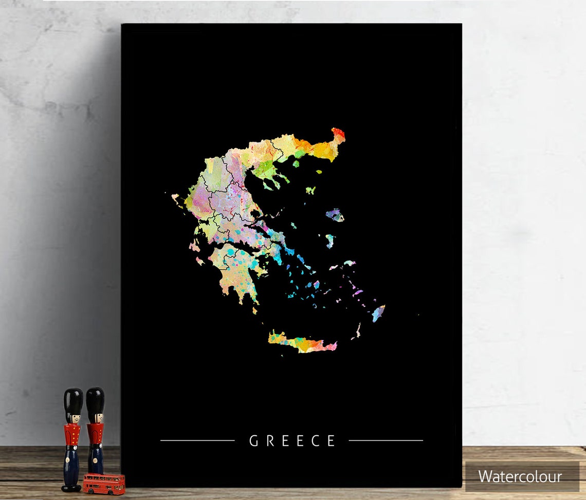 Greece Map Country Map of Greece Art Print Watercolor | Etsy