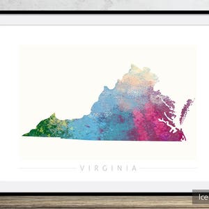 Virginia Map State Map of Virginia Art Print Watercolor Illustration ...