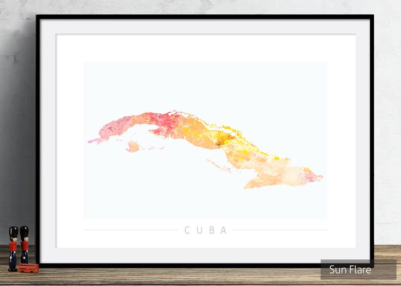 Cuba Map - Country Map of Cuba - Art Print Watercolor Illustration Wall ...