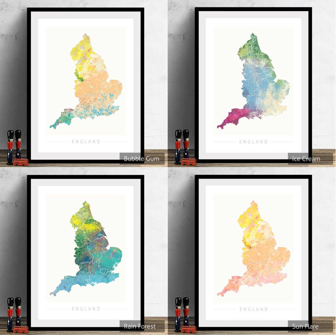 England Map Country Map of England Art Print Watercolor | Etsy