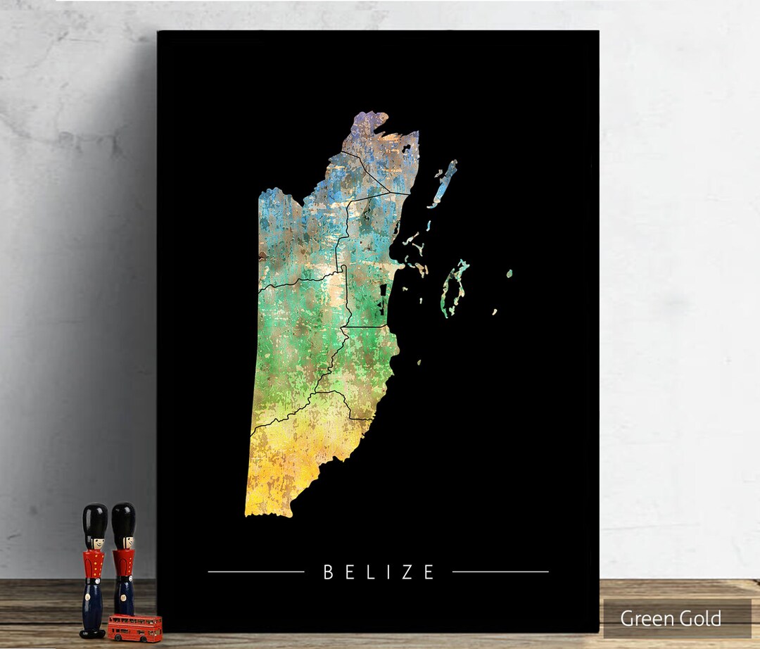 Belize Map - Country Map of Belize - Art Print Watercolor Illustration ...