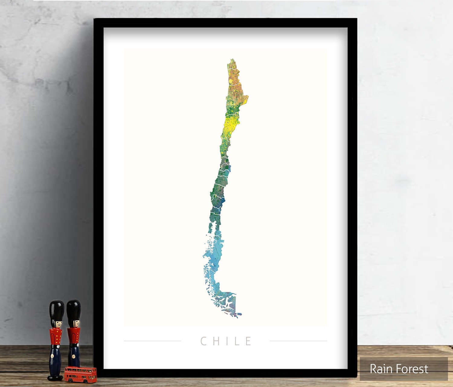 Chile Map - Country Map of Chile - Art Print Watercolor Illustration ...