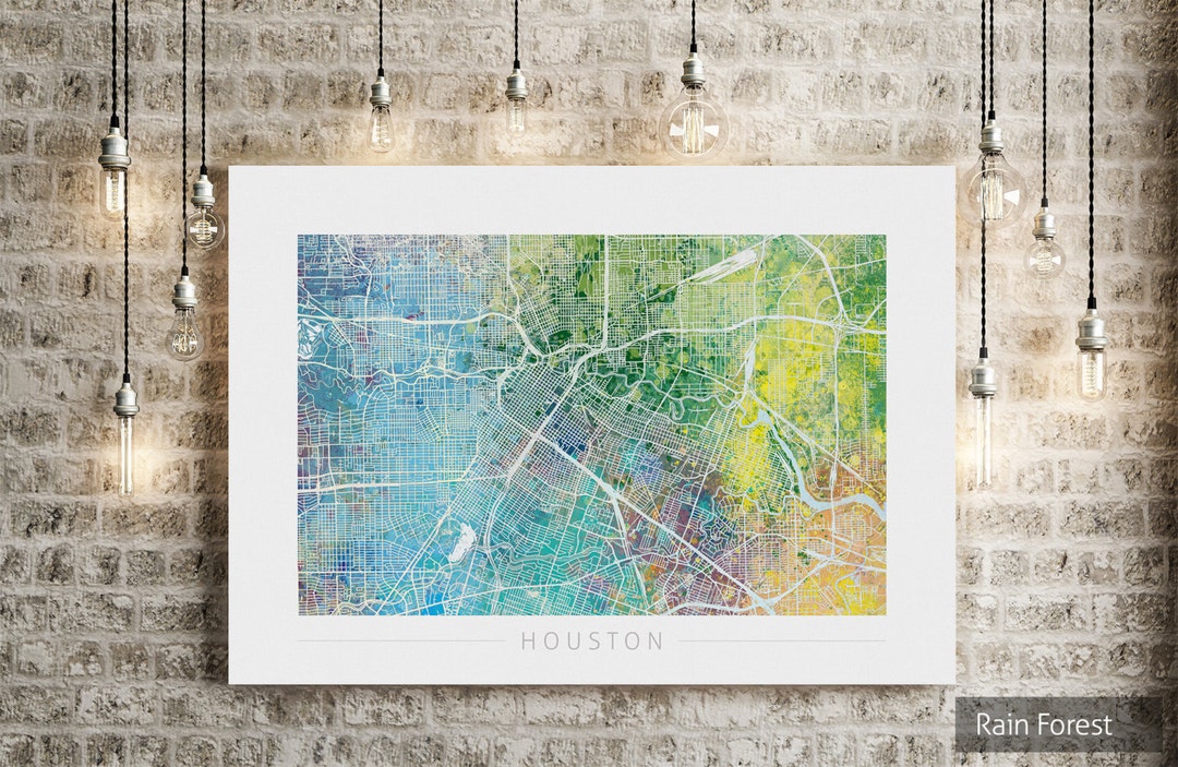Houston Map - City Street Map of Houston Texas - Art Print Watercolor ...