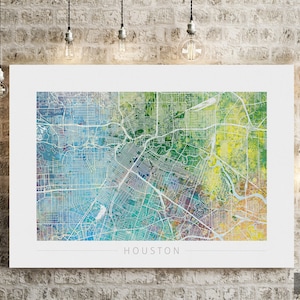 Houston Map - City Street Map of Houston Texas - Art Print Watercolor ...