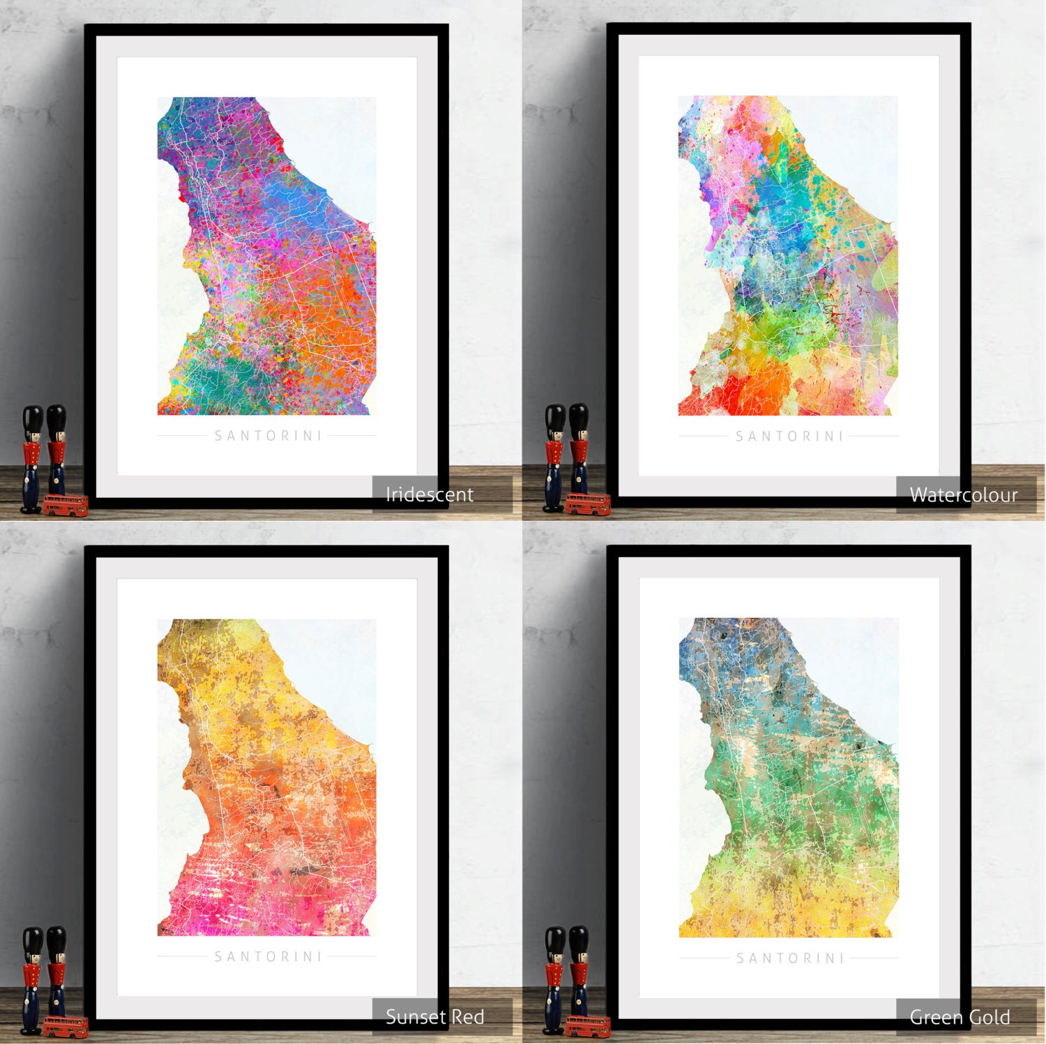 Santorini Fira Map City Street Map Fira Greece Art | Etsy