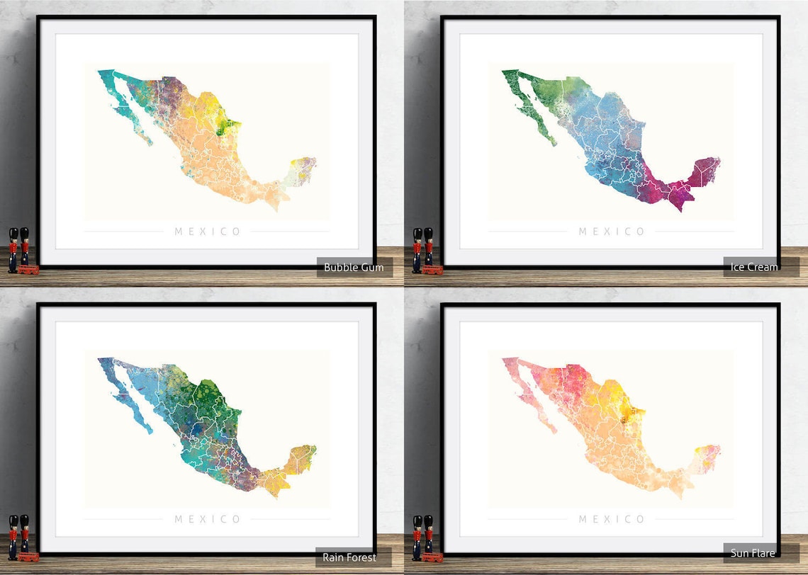 Mexico Map - Country Map of Mexico - Art Print Watercolor Illustration ...
