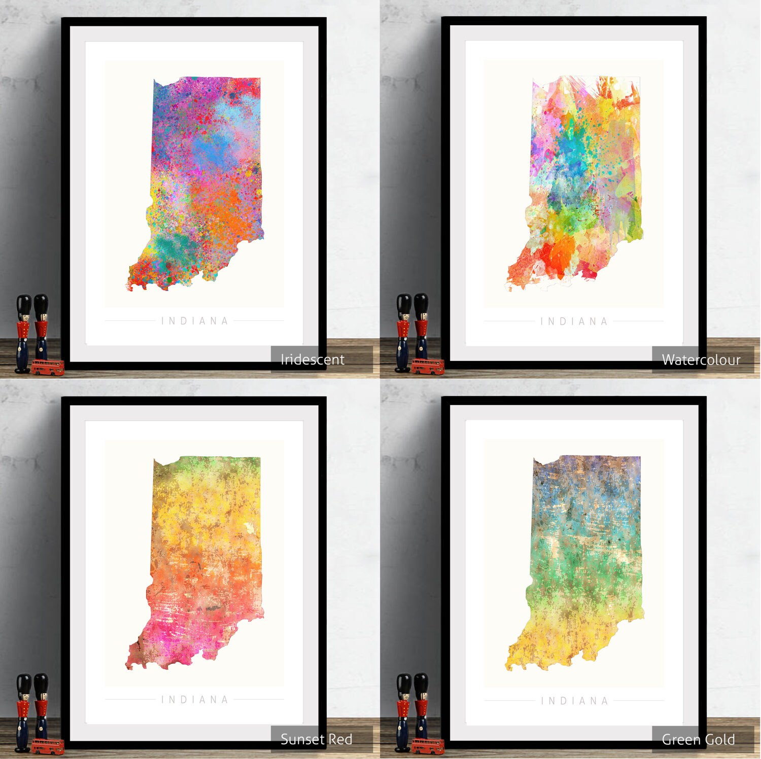 Indiana Map State Map of Indiana Art Print Watercolor - Etsy