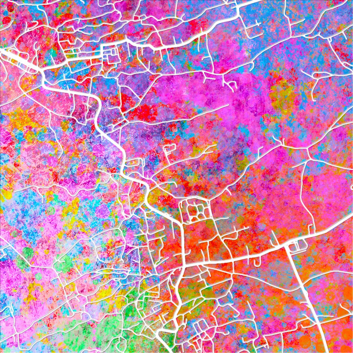 Santorini Fira Map City Street Map Fira Greece Art - Etsy