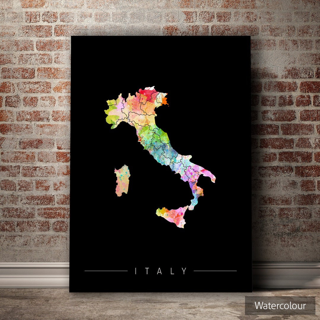 Italy Map - Country Map of Italy - Art Print Watercolor Illustration ...
