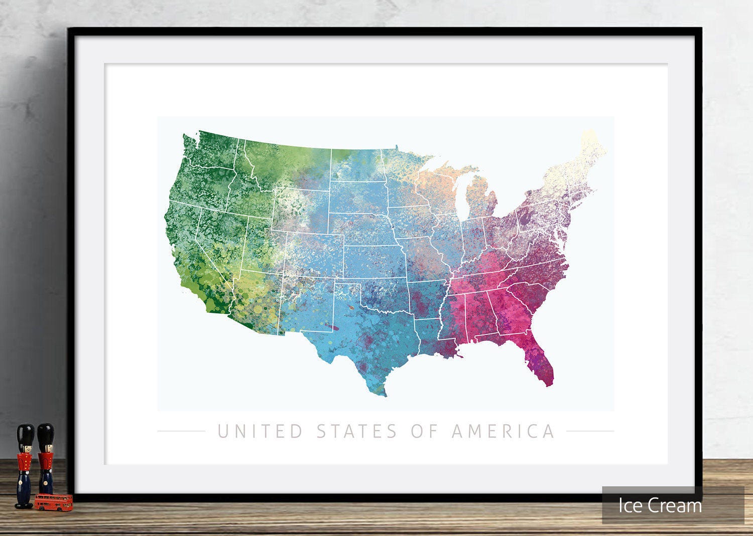 USA Map - Country Map - Art Print Watercolor Illustration Wall Art Home ...