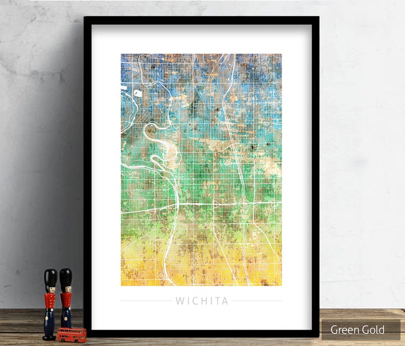 Wichita Map - City Street Map of Wichita, Kansas - Art Print Watercolor ...
