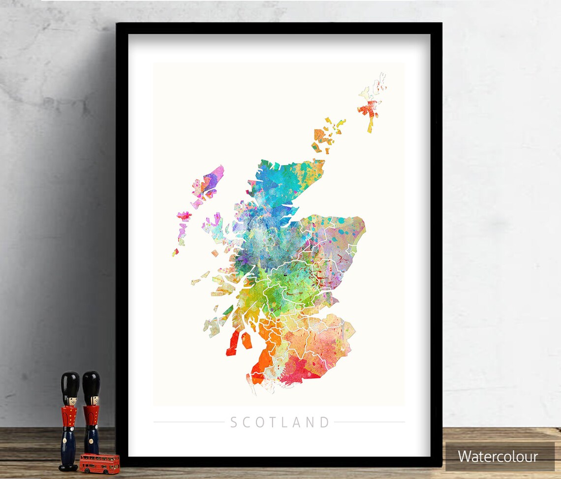 Scotland Map - Country Map of Scotland - Art Print Watercolor ...