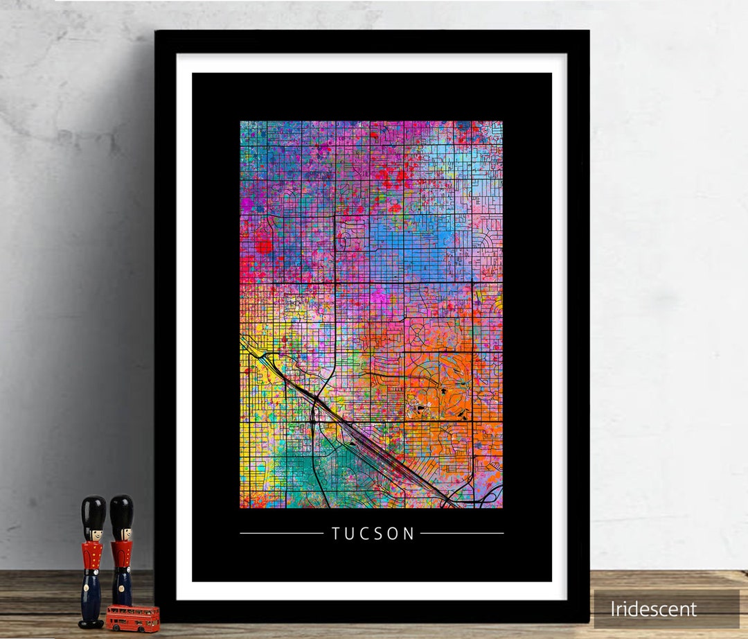 Tucson Map - City Street Map of Tucson, Arizona - Art Print Watercolor ...