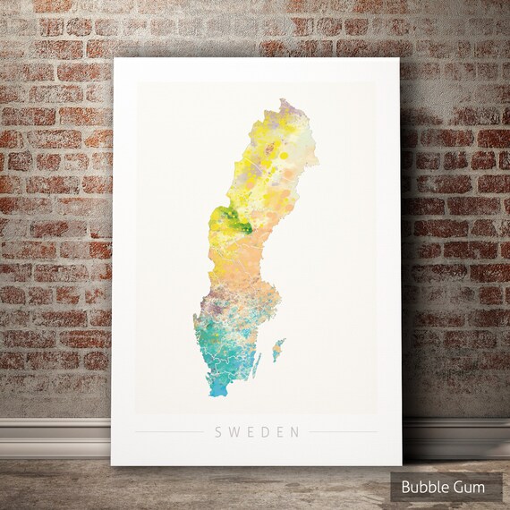 Sweden Map Country Map of Sweden Art Print Watercolor | Etsy