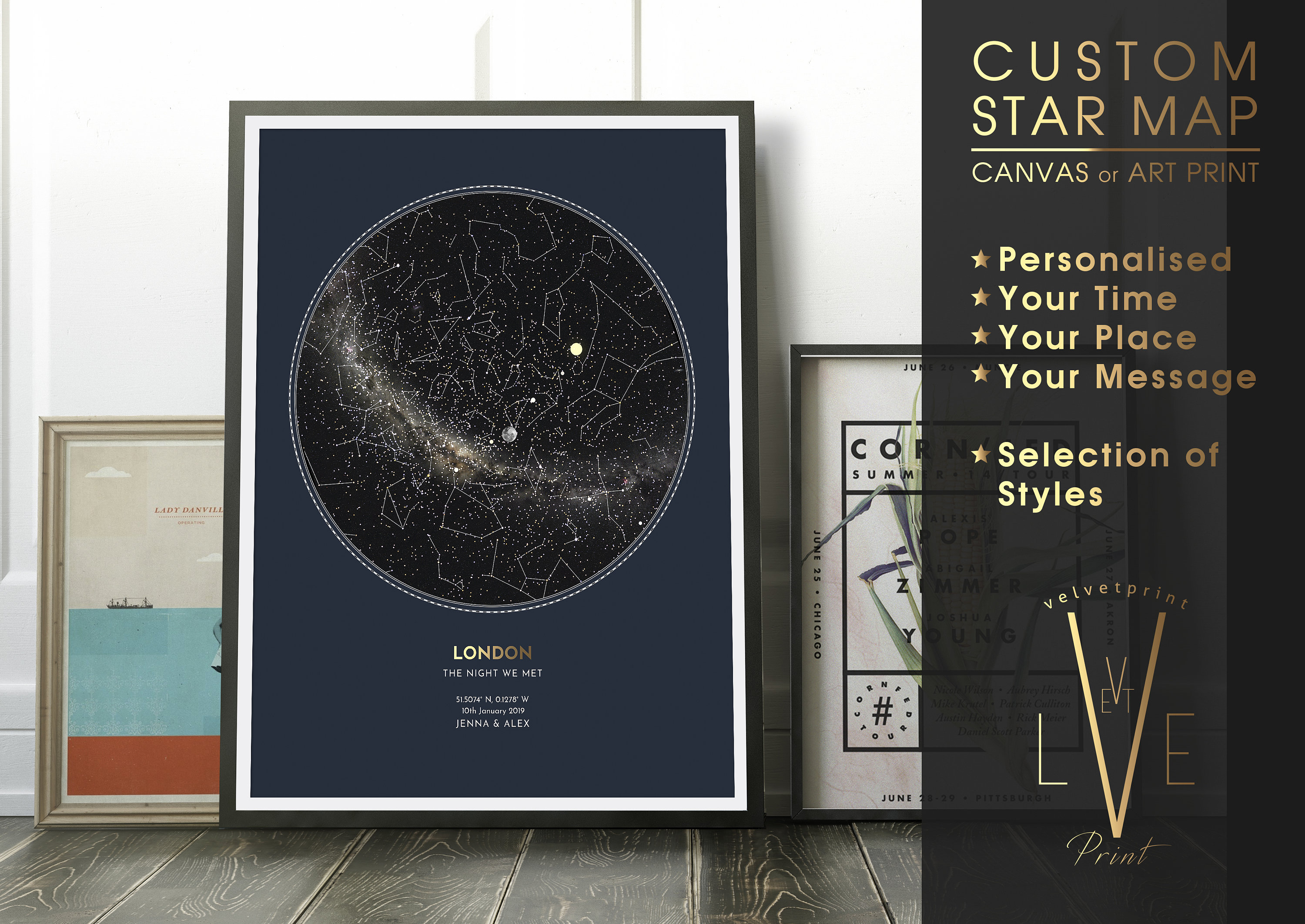 Custom Star Map NIGHT SKY on BLUE Personalised Star Map - Etsy