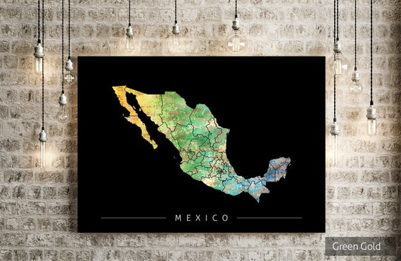 Mexico Map Country Map of the Mexico Art Print Watercolor | Etsy UK
