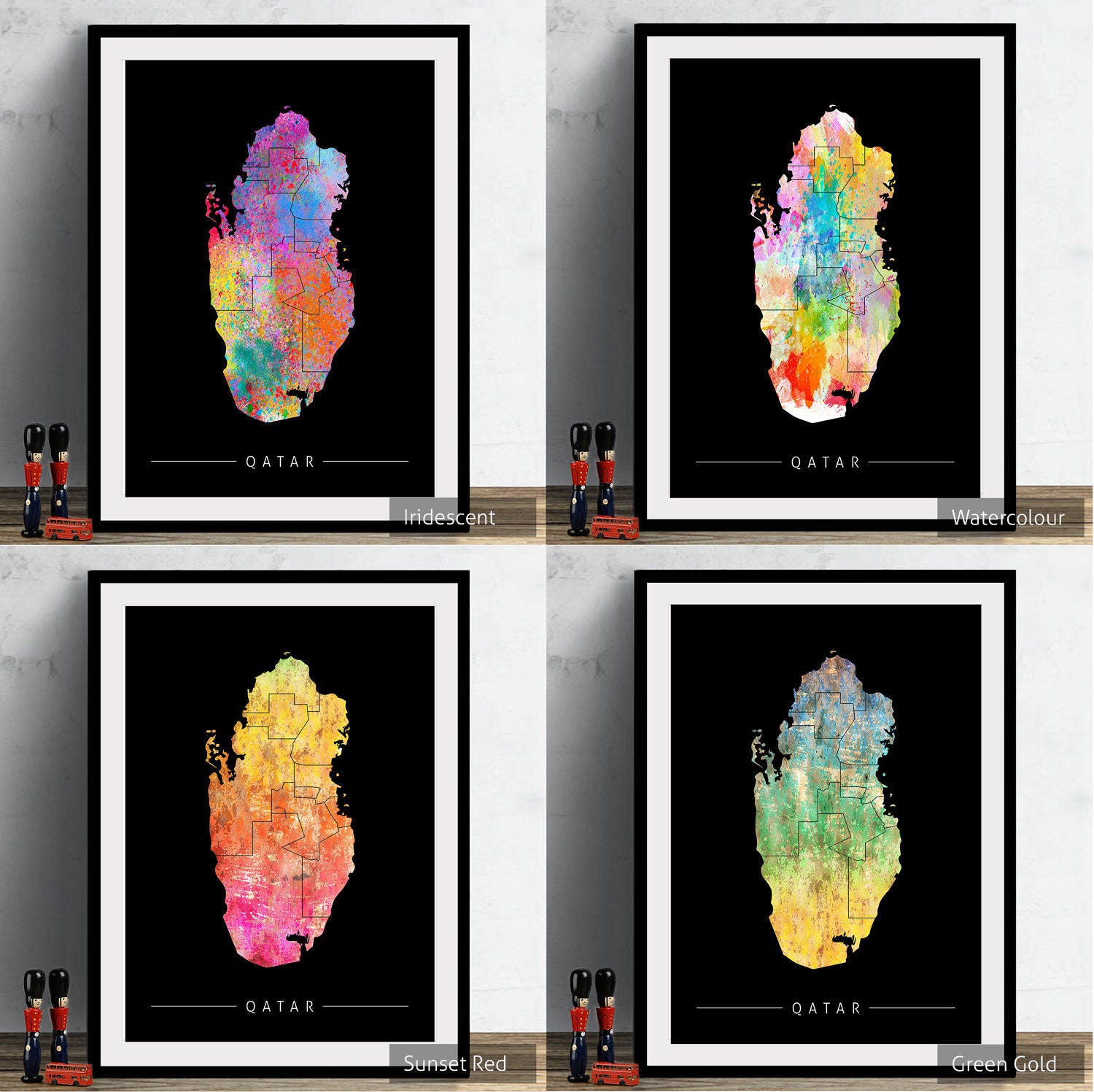 Qatar Map Country Map of Qatar Art Print Watercolor - Etsy