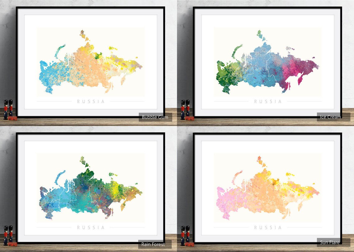 Russia Map - Country Map of Russia - Art Print Watercolor Illustration ...