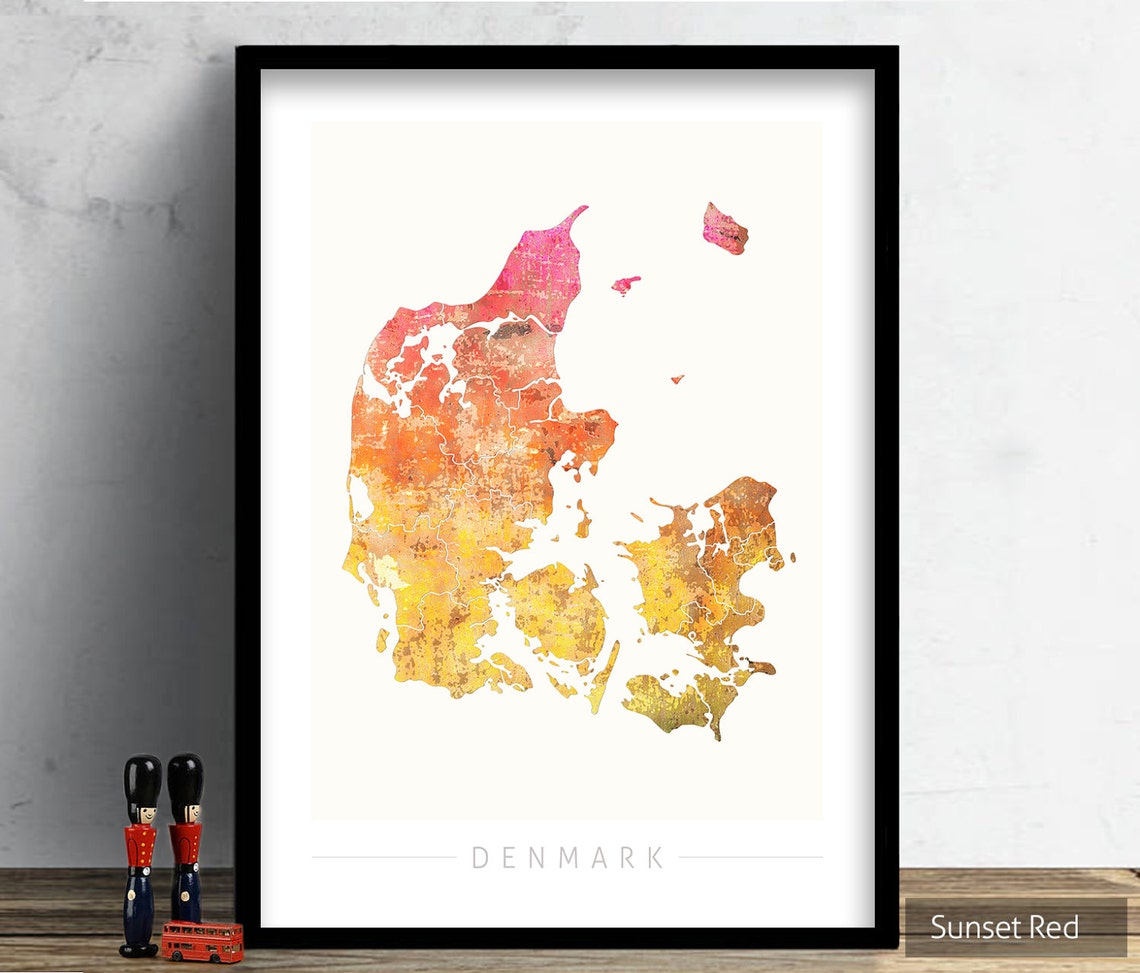 Denmark Map Country Map of Denmark Art Print Watercolor | Etsy