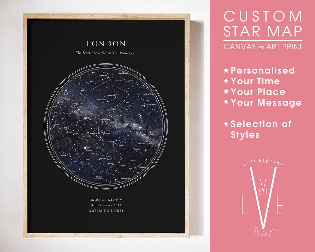 Custom Star Map - HDR BLACK BACKGROUND | Personalised Star Map, Wedding ...