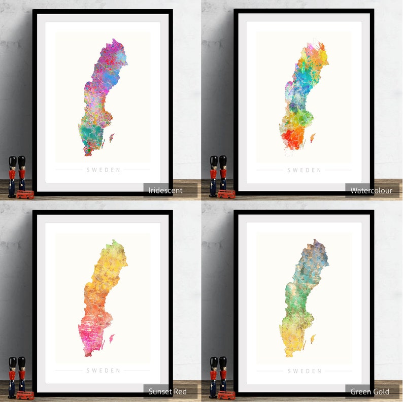 Sweden Map - Country Map of Sweden - Art Print Watercolor Illustration ...